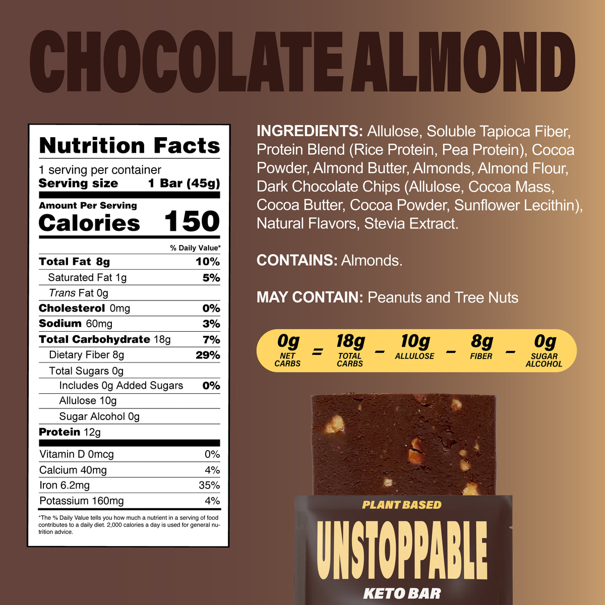 UNSTOPPABLE®️ - Keto Protein Bars - Chocolate Almond (12 Bars)